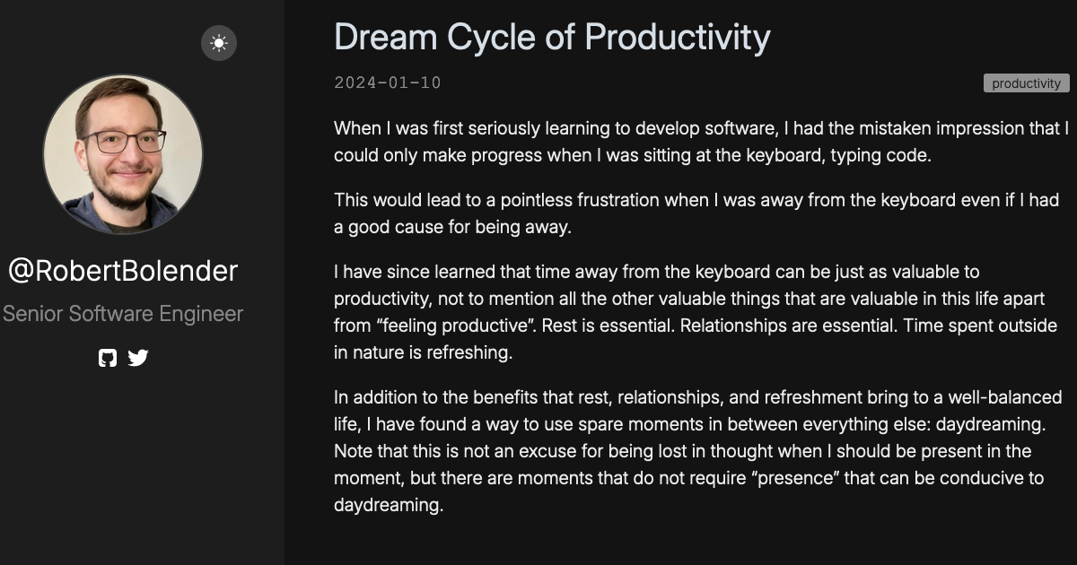 @RobertBolender - Dream Cycle of Productivity