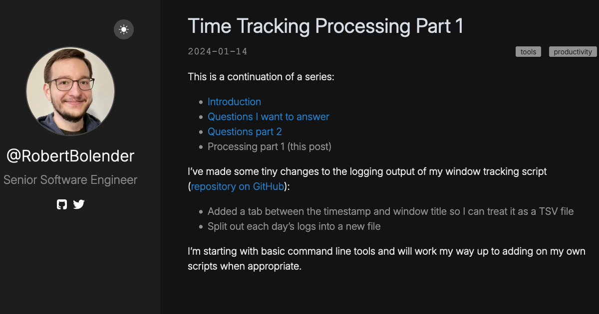 @RobertBolender - Time Tracking Processing Part 1